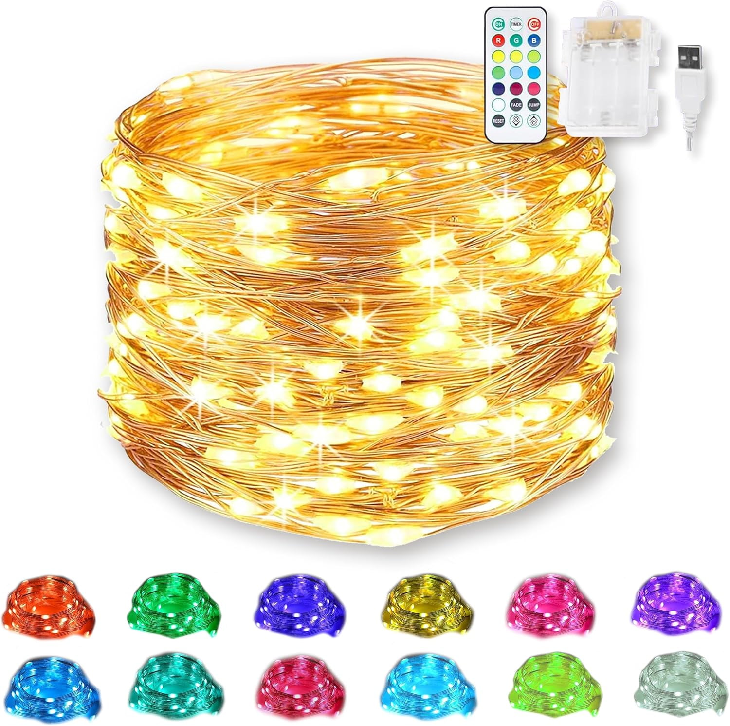 SRWEHG-RGB Color Changing Fairy Lights, Battery & USB Powered 20 Ft 60 ...