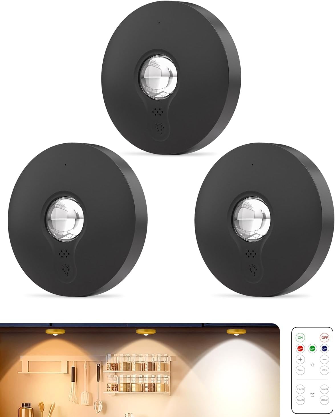 SRWEHG-Rechargeable Puck Lights With Remote Control, 1500mAh Battery ...