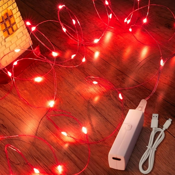 SRWEHG-Red Fairy Lights Battery Operated, Rechargeable LED String ...