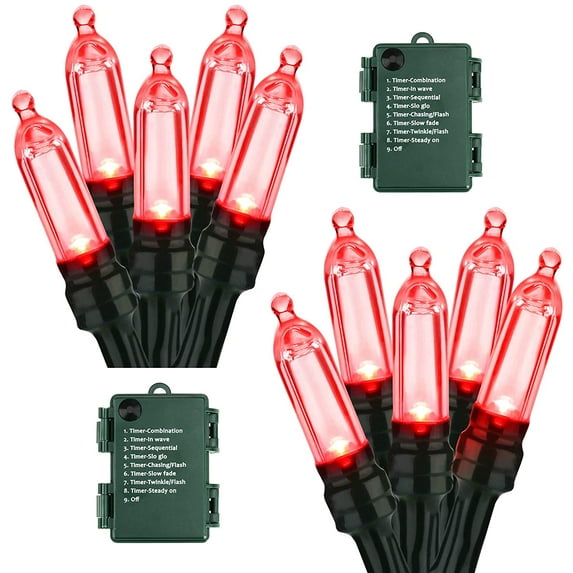 SRWEHG-Red String Lights, 2 Pack 17.94ft 50 LED Christmas String Lights ...