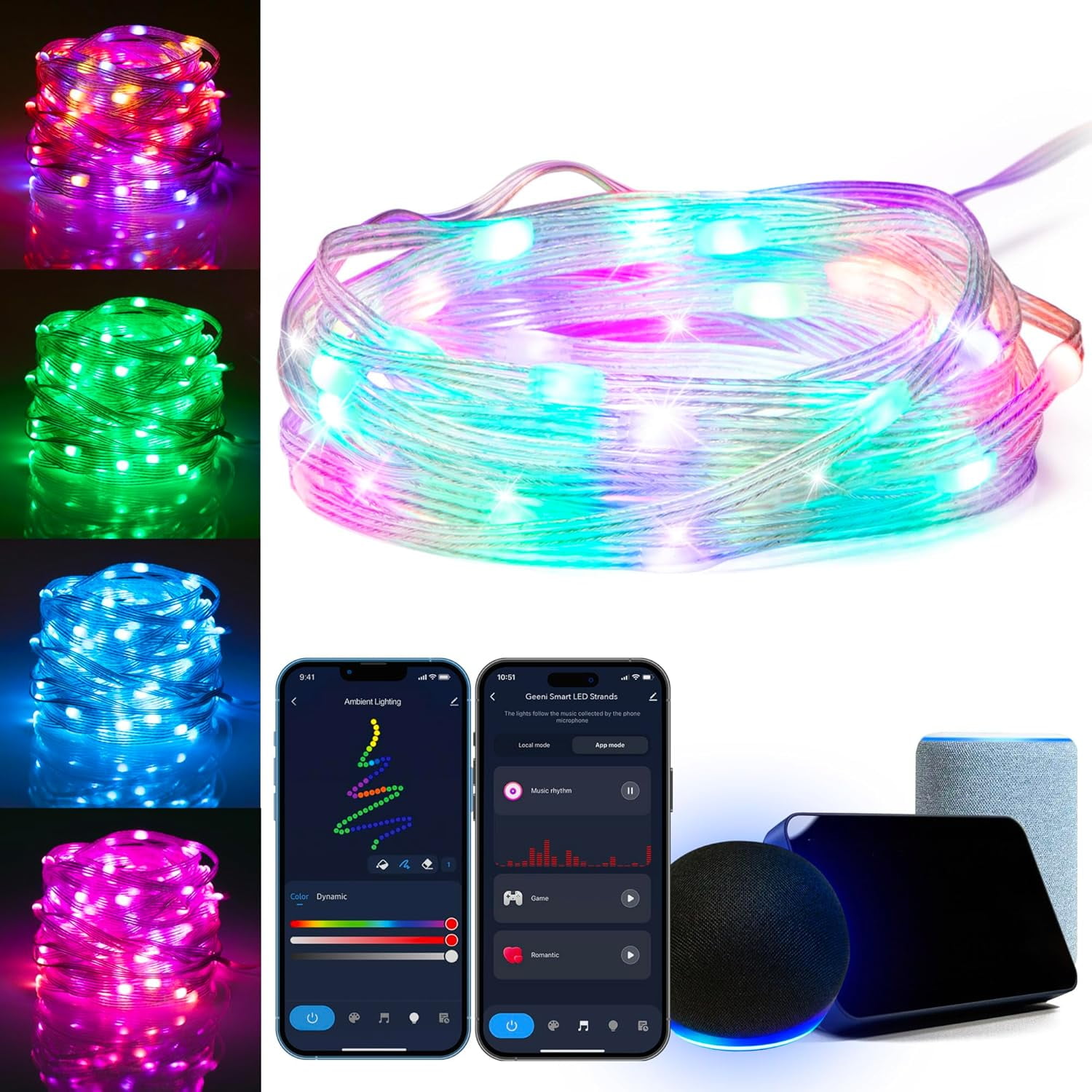SRWEHG-Smart Fairy Lights 16.4ft 50 LED, Advanced Color Flow LED Strand ...