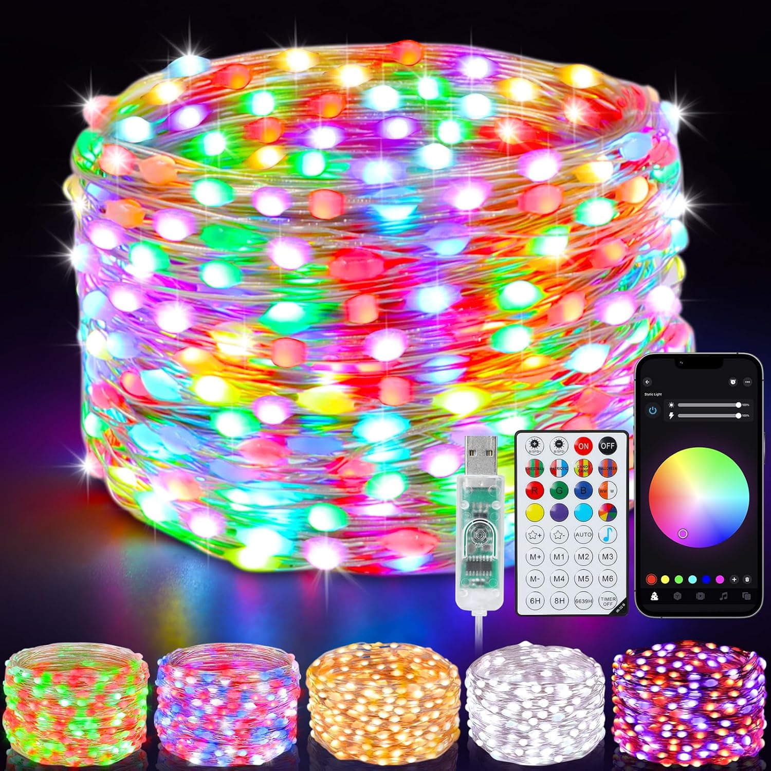 SRWEHG-Smart Fairy Lights 33Ft 100 LED Twinkle String Lights with ...