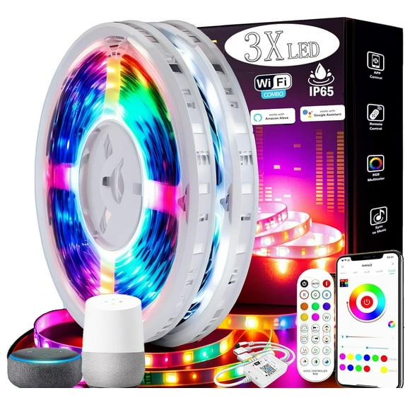 SRWEHG-Smart RGB LED Strip Lights 32.8ft IP65 Waterproof 5050 High ...
