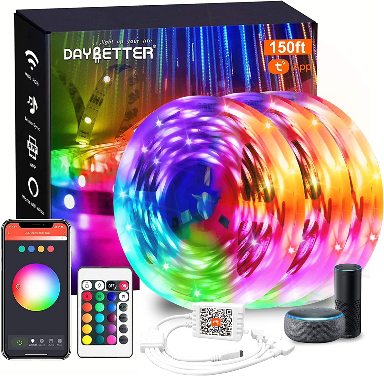 SRWEHG-Smart WiFi Led Lights for Bedroom 150 ft, Tuya App Controlled ...