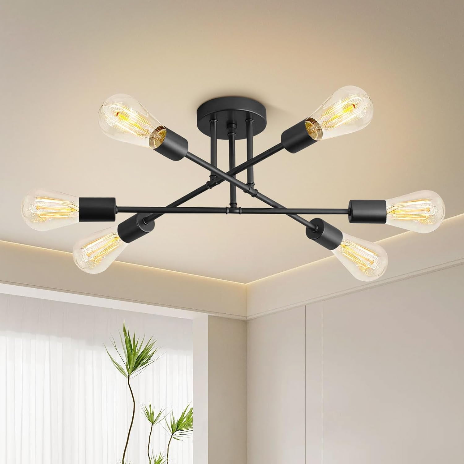 SRWEHG-Sputnik Chandelier,6-Light Ceiling Light, Dining Room Light ...
