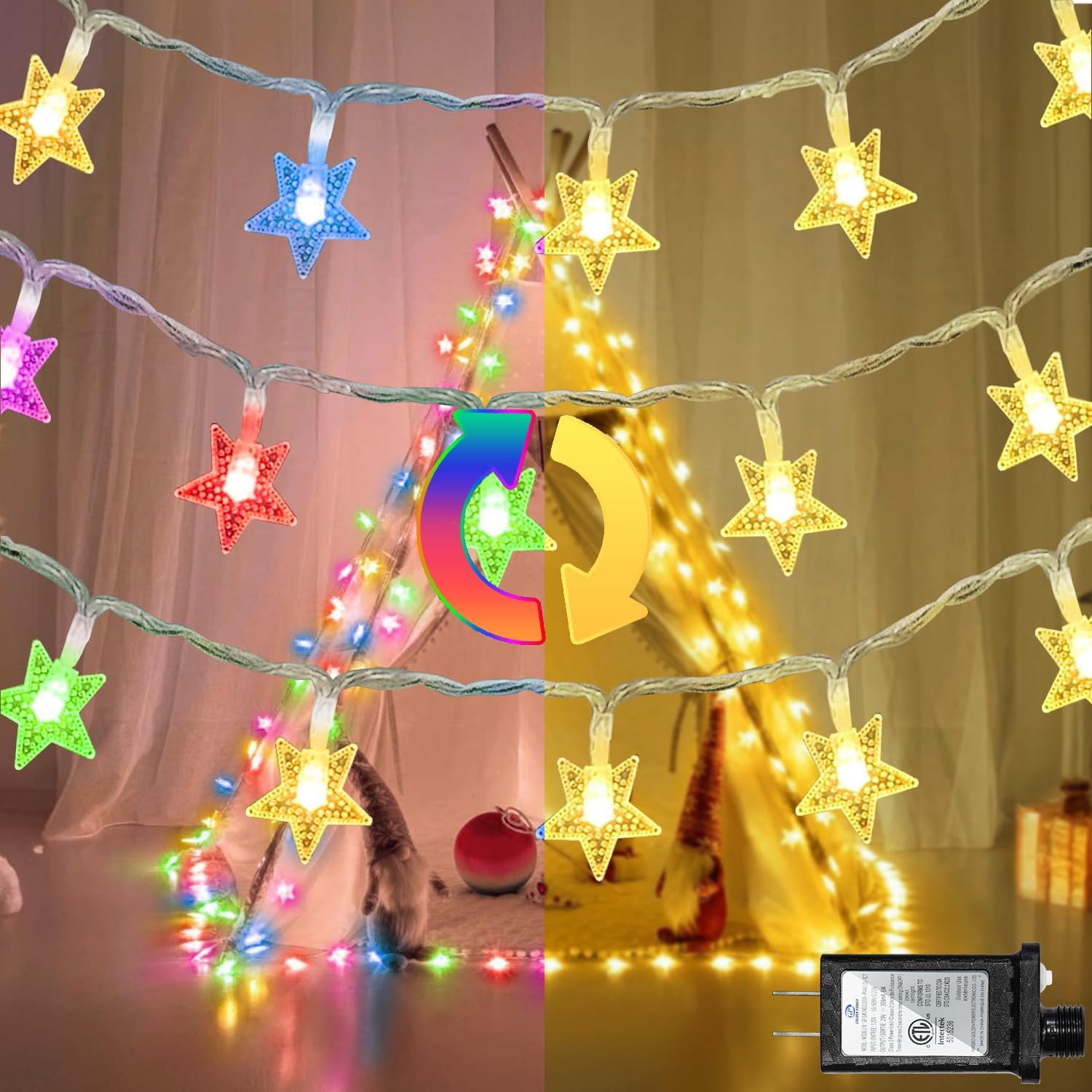 SRWEHG-Star String Lights 120 LED 40FT, 8 Modes Plug in Star Fairy ...