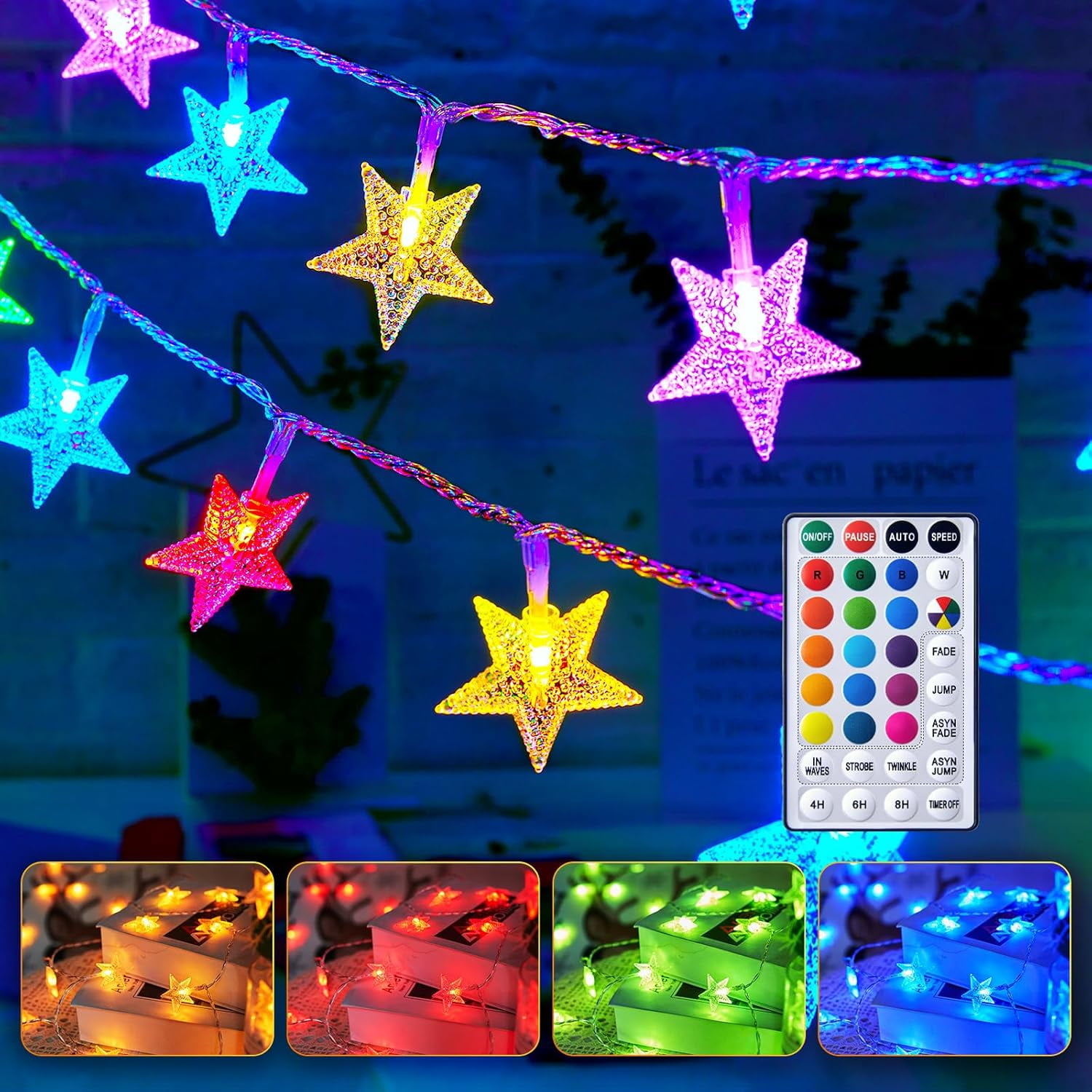 SRWEHG-Star String Lights Battery Operated - 17 ft 50 LED Color ...