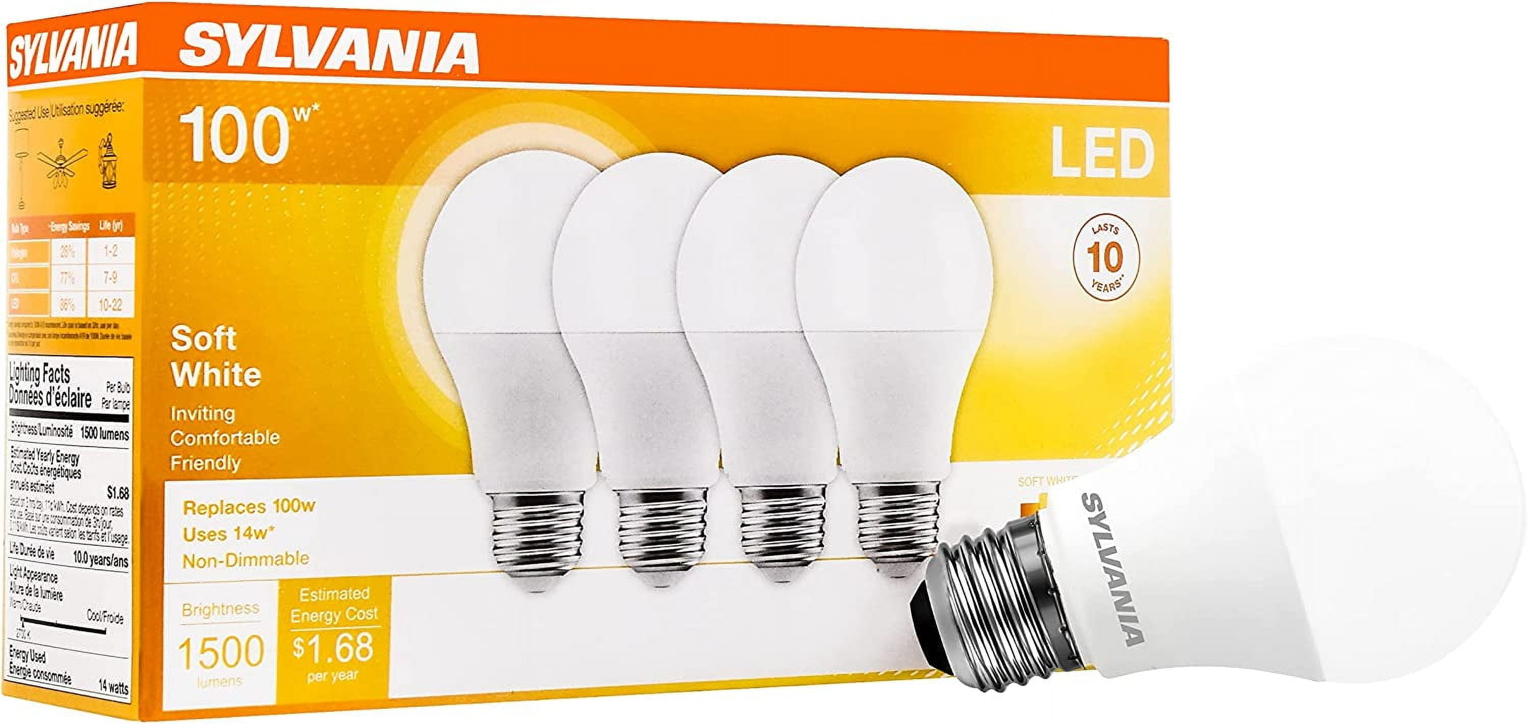 SRWEHG-Sylvania LED A19 Light Bulb, 100W = 14W, Non-Dimmable, Frosted ...