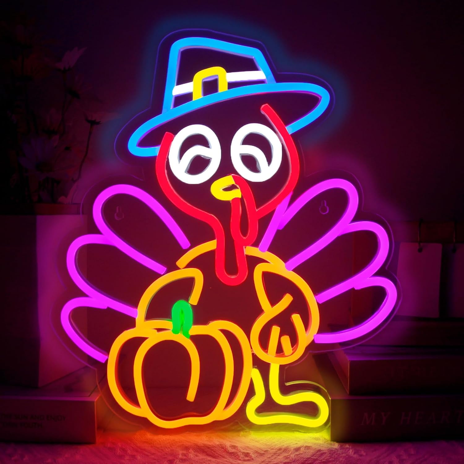 SRWEHG-Thanksgiving Neon Sign Turkey Neon Sign Dimmable Pumpkin Neon ...