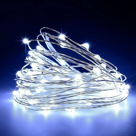 SRWEHG-Timer Led String Light,1 Pack Mini Battery Powered Silver Wire ...