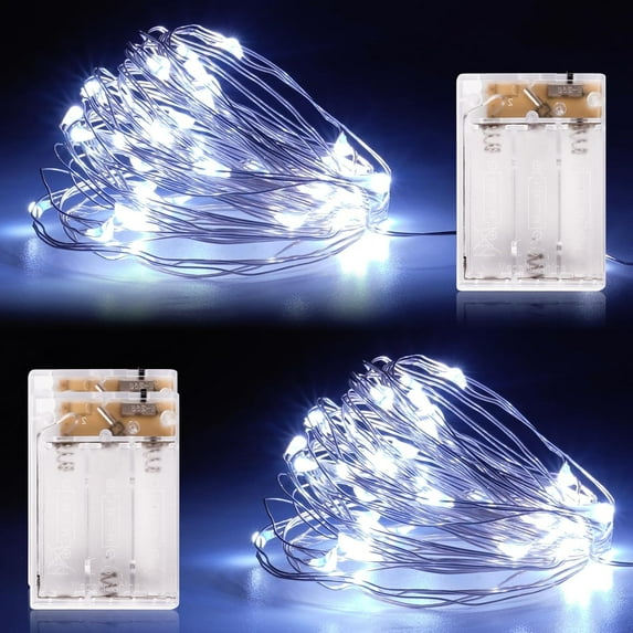 SRWEHG-Timer Led String Light,2 Pack Mini Battery Powered Silver Wire ...