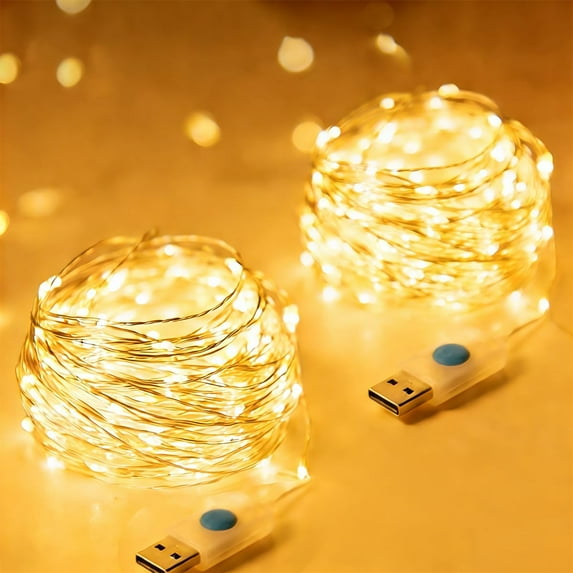 SRWEHG-USB Fairy Lights, 2 Pack 33Ft 100 LED, Flexible Silver Wire Mini ...