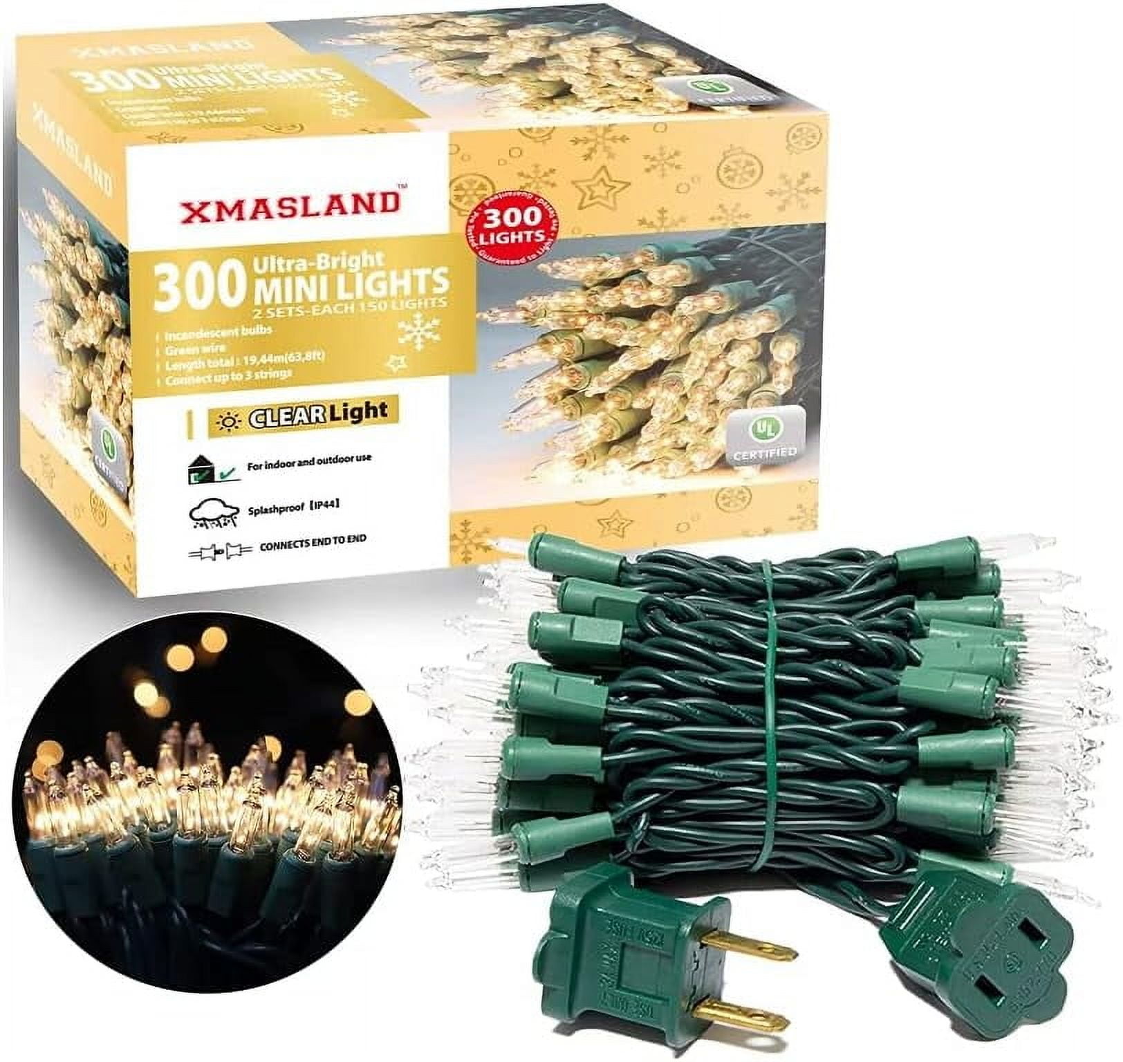 SRWEHG-Ultra-Bright Connectable Clear Christmas Light Set 300Count 63 ...