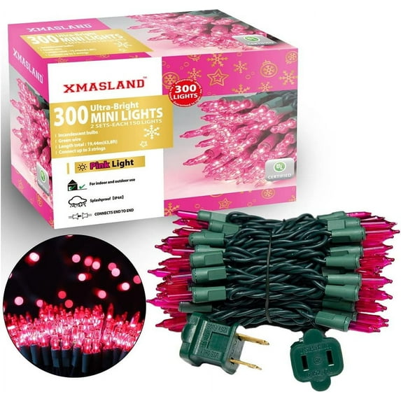 SRWEHG-Ultra-Bright Connectable Pink Christmas Light Set 300Count ...