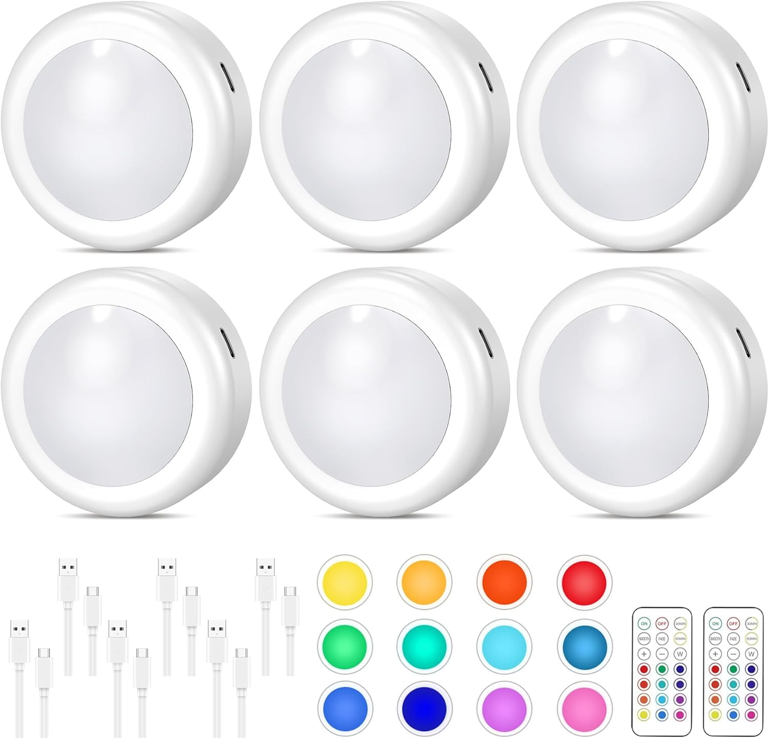 SRWEHG-Under Cabinet Lighting, Rechargeable Puck Lights with Remote ...