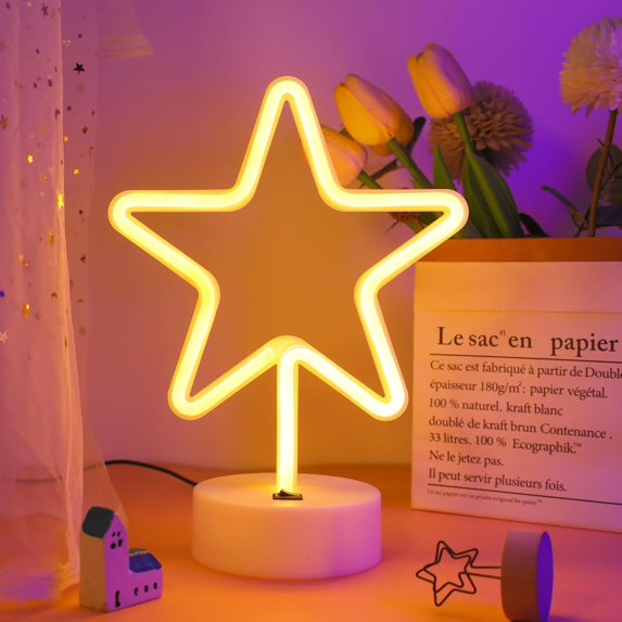 SRWEHG-Warm White Star Shaped LED Neon Light Lamp with Base Battery ...
