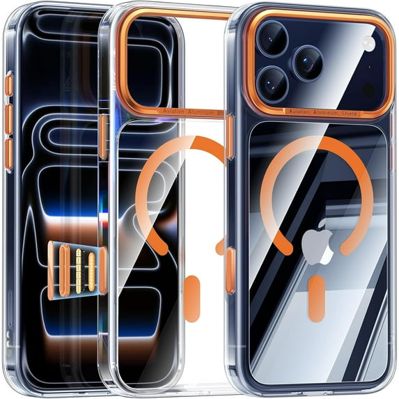 SRWEHG-for iPhone 17 Pro Max Case Clear Orange - Aluminum Camera Frame ...