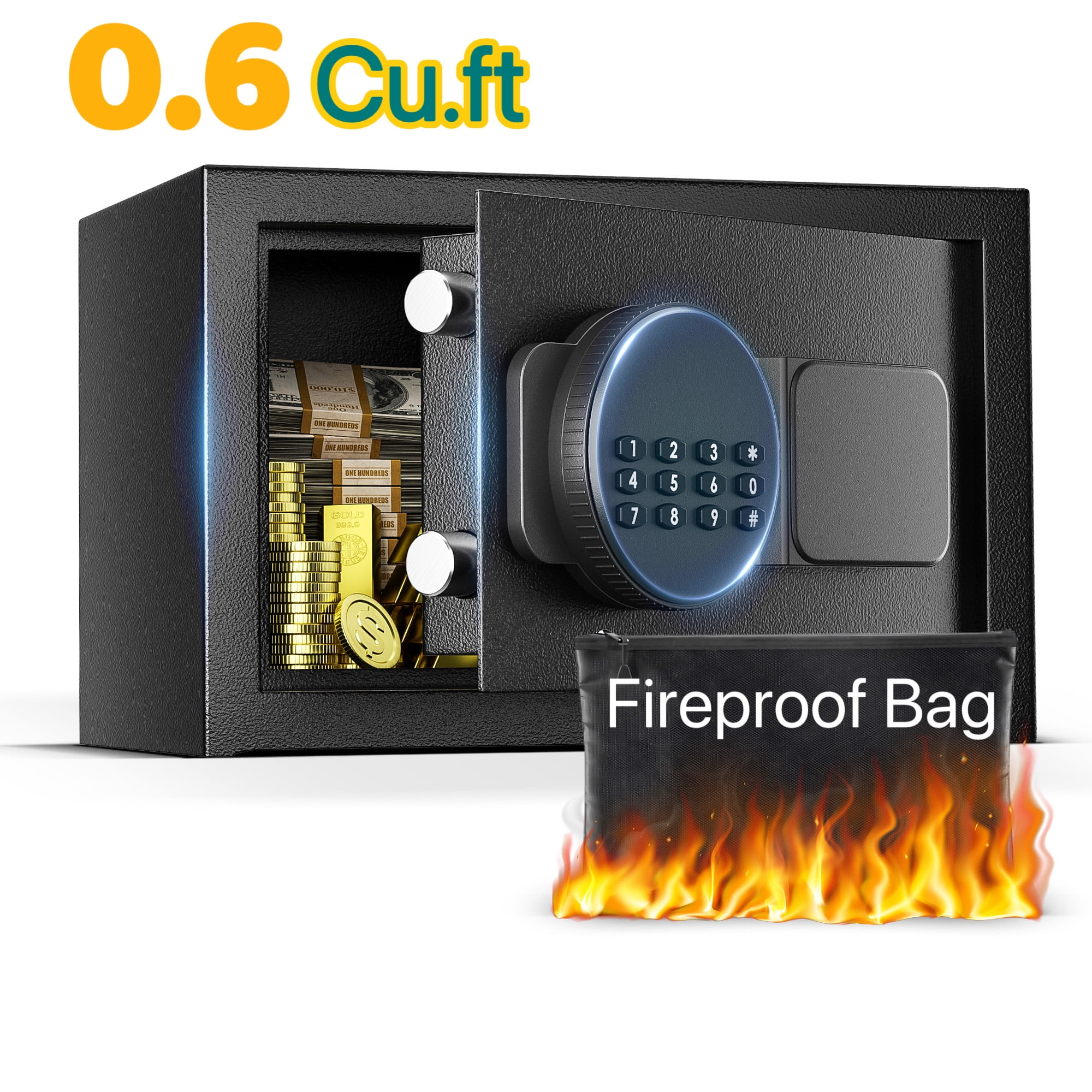 SRWTRCHRY Safe Box 0.6 Cu ft with Fireproof Waterproof Bag Digital Lock ...