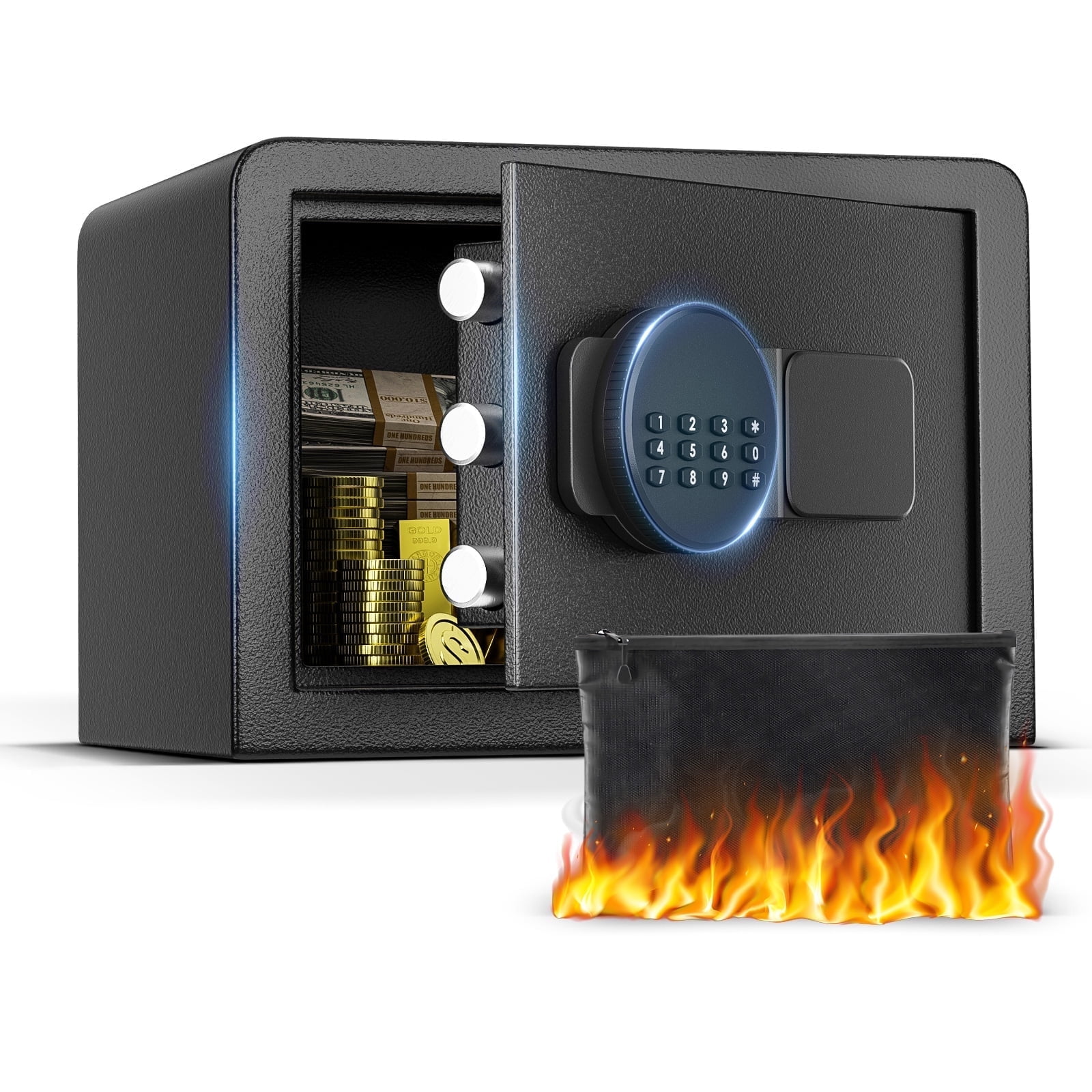 SRWTRCHRY Small Safety Fireproof Safe Box, 1.2 Cu. ft., Digital Keypad ...