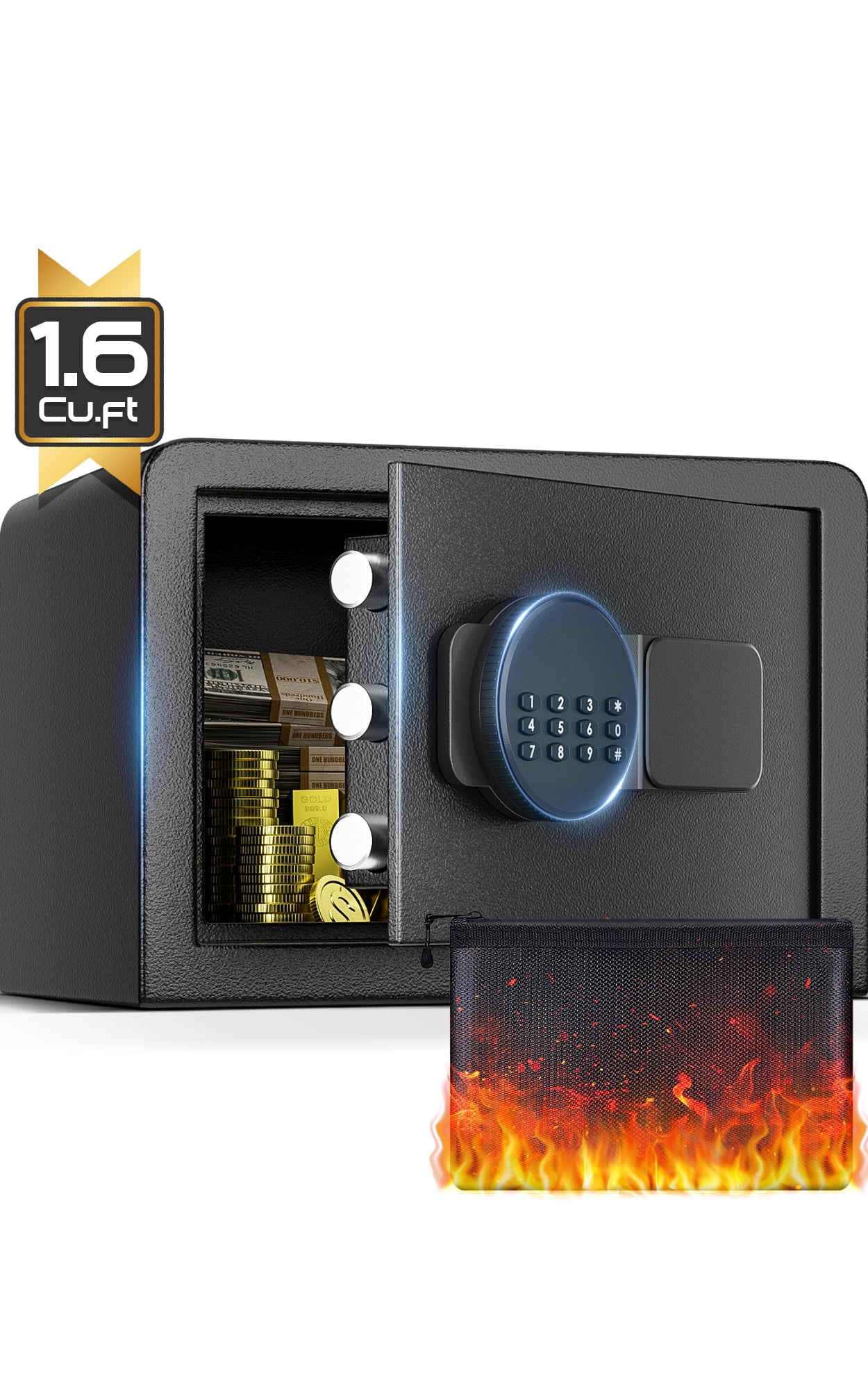 SRWTRCHRY Small Safety Fireproof Safe Box, 1.2 Cu. ft., Digital Keypad ...