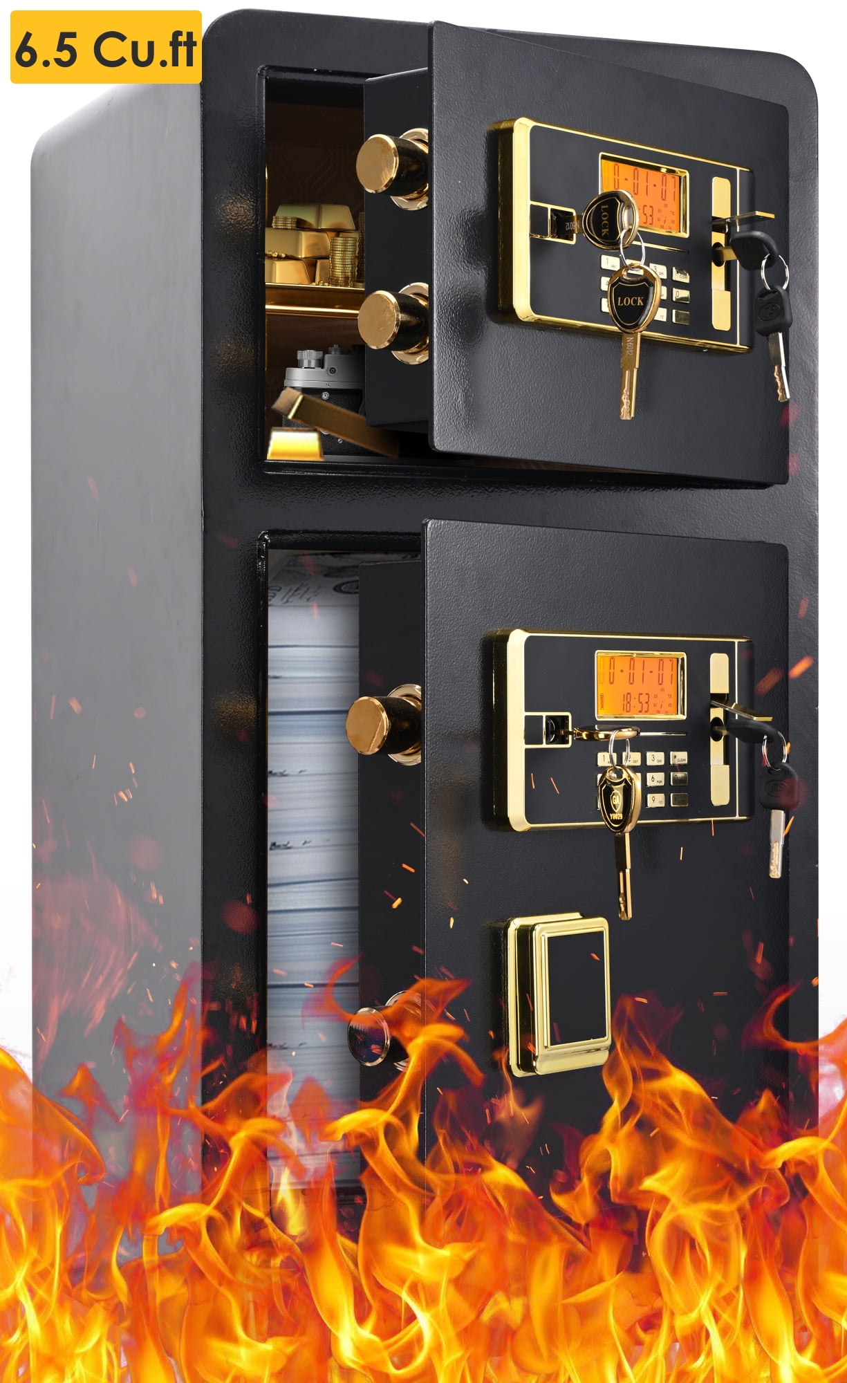 SRWTRCHRY 6.5 Cu. ft. Large Safes, Double Door, Digital Lock, Alarm Keypad, Black, 88 lb ...