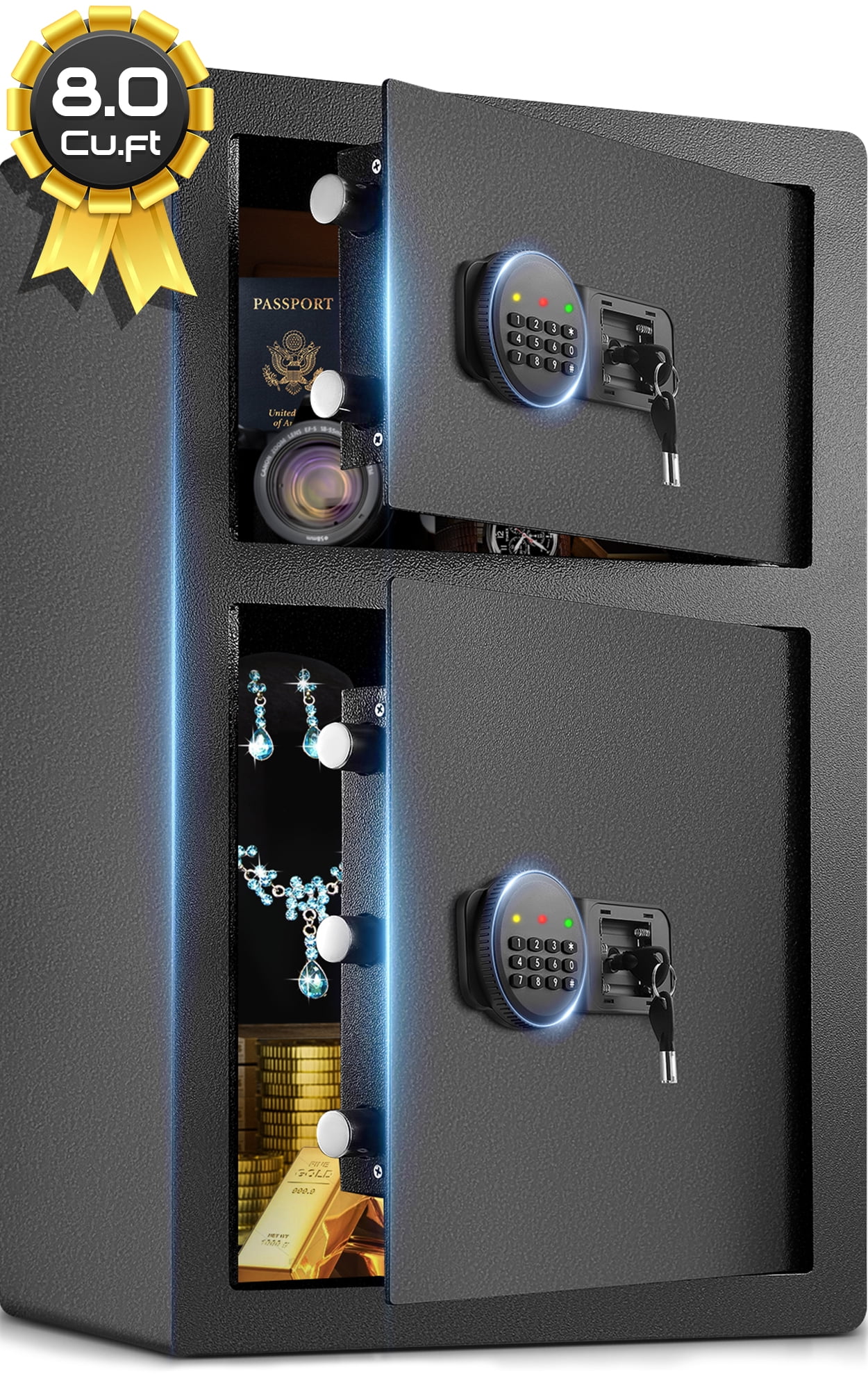 SRWTRCHRY 8.0 Cu ft Large Safe Box, Dual Door Safe with Digital Keypad ...