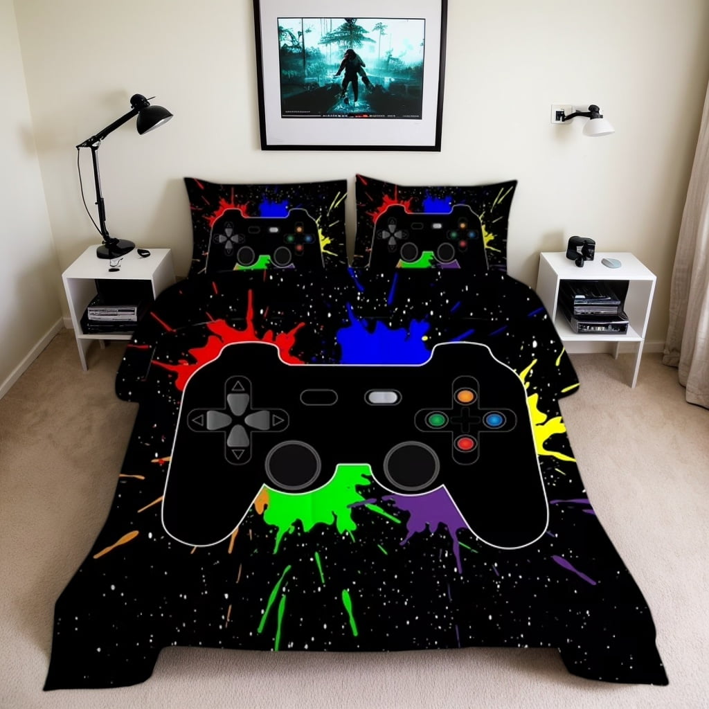 3 Pieces Black Gamer Comforter Set for Boys Gaming Bedding Set Twin ...