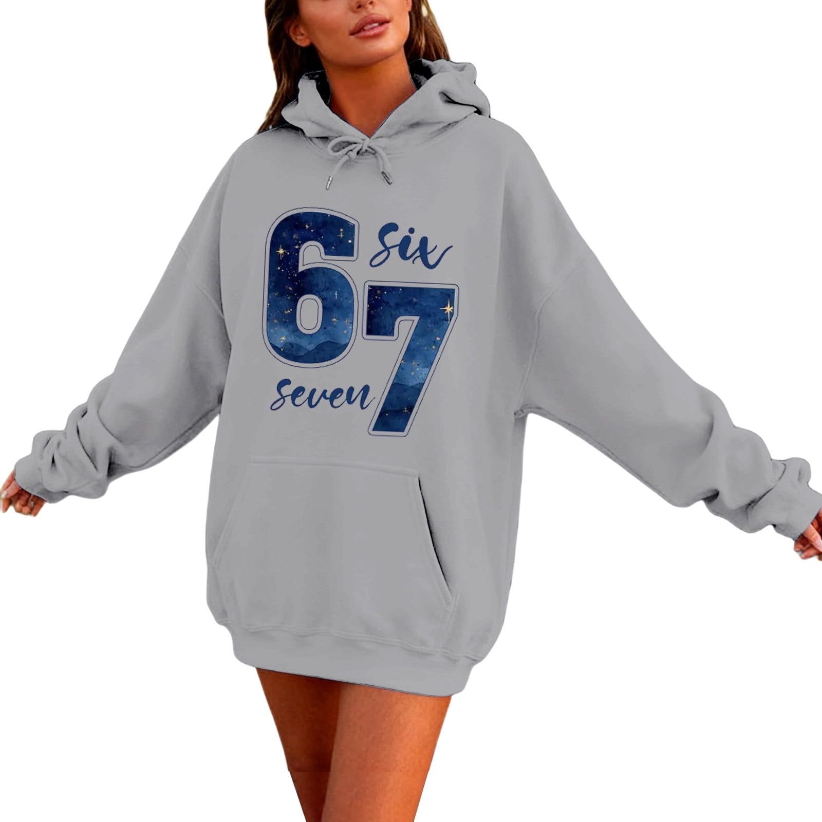 SRZYMJ 67 Oversized Hoodies for Women Long Sleeve Funny Pullover 6 7 ...