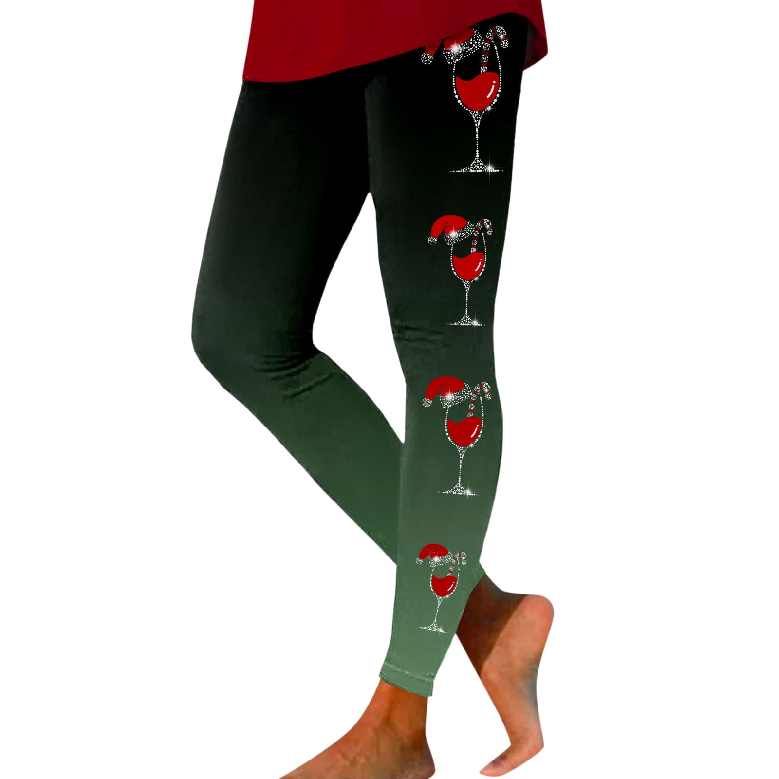 SRZYMJ Christmas High Waisted Leggings for Women Glitter Red Glass Yoga ...