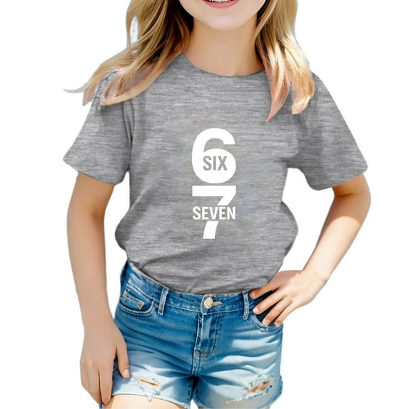 SRZYMJ Fun Six Seven 6 7 Meme Design 6 7 T-Shirt Girls Short Sleeve ...