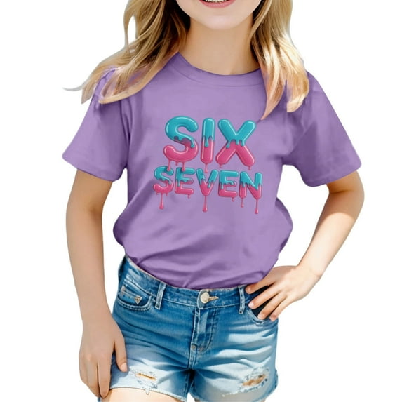 SRZYMJ Fun Six Seven 6 7 Meme Design 6 7 T-Shirt Girls Short Sleeve ...