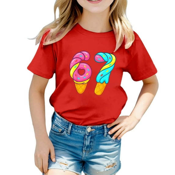 SRZYMJ Fun Six Seven 6 7 Meme Design 6 7 T-Shirt Girls Short Sleeve ...