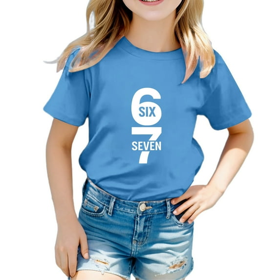 SRZYMJ Fun Six Seven 6 7 Meme Design 6 7 T-Shirt Girls Short Sleeve ...