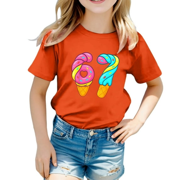 SRZYMJ Fun Six Seven 6 7 Meme Design 6 7 T-Shirt Girls Short Sleeve ...