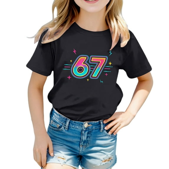 SRZYMJ Fun Six Seven 6 7 Meme Design 6 7 T-Shirt Girls Short Sleeve ...
