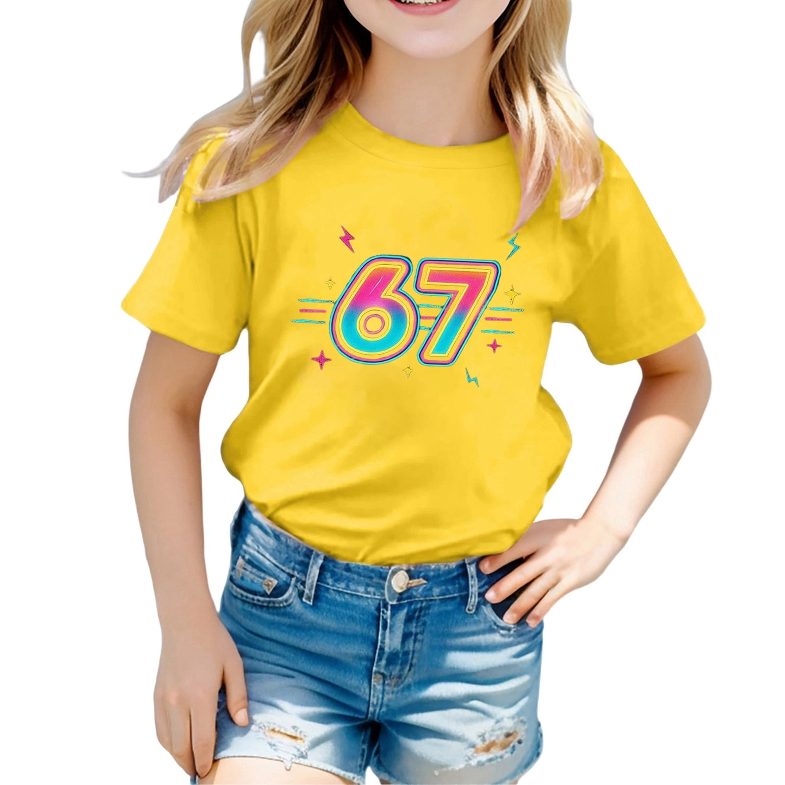 SRZYMJ Fun Six Seven 6 7 Meme Design 6 7 T-Shirt Girls Short Sleeve ...