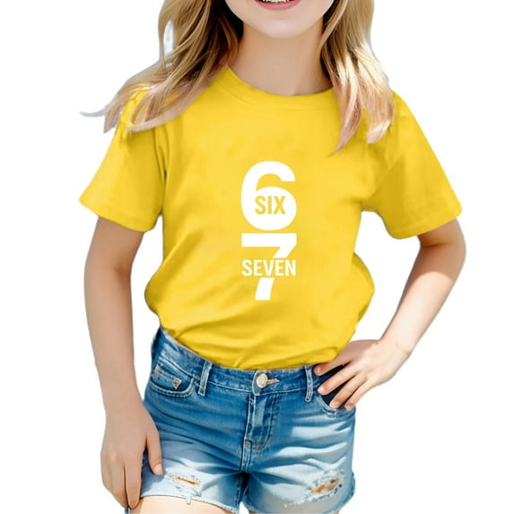 SRZYMJ Fun Six Seven 6 7 Meme Design 6 7 T-Shirt Girls Short Sleeve ...