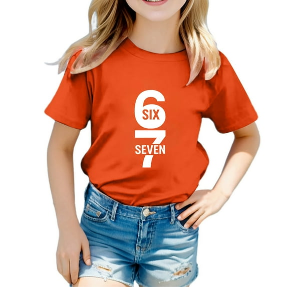 SRZYMJ Fun Six Seven 6 7 Meme Design 6 7 T-Shirt Girls Short Sleeve ...