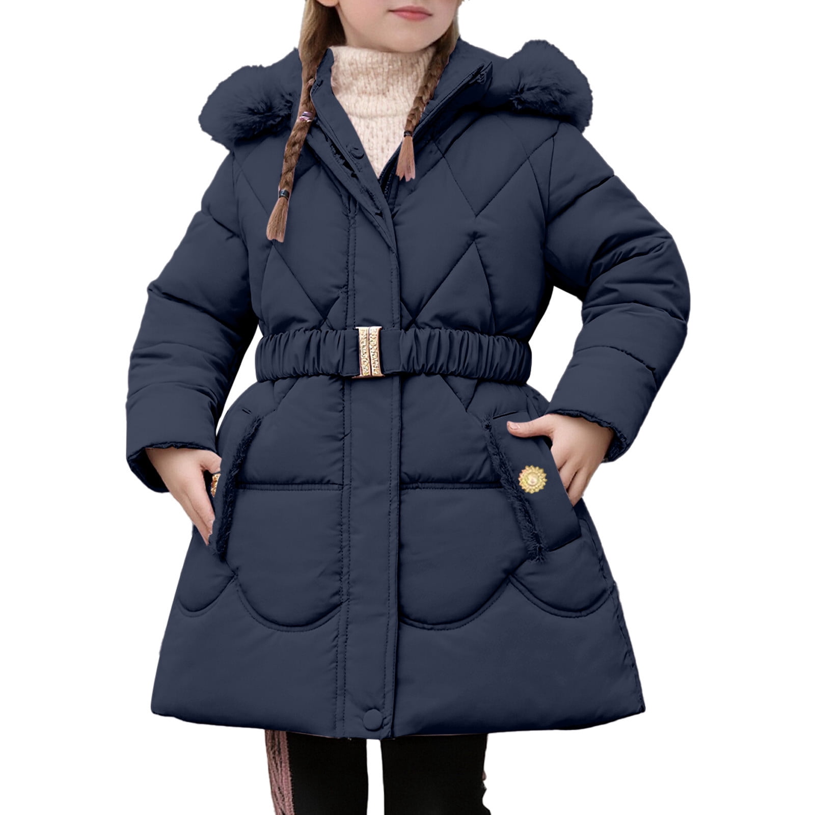 SRZYMJ Girls Long Waist Winter Coat For Girls With Warm Filling And ...
