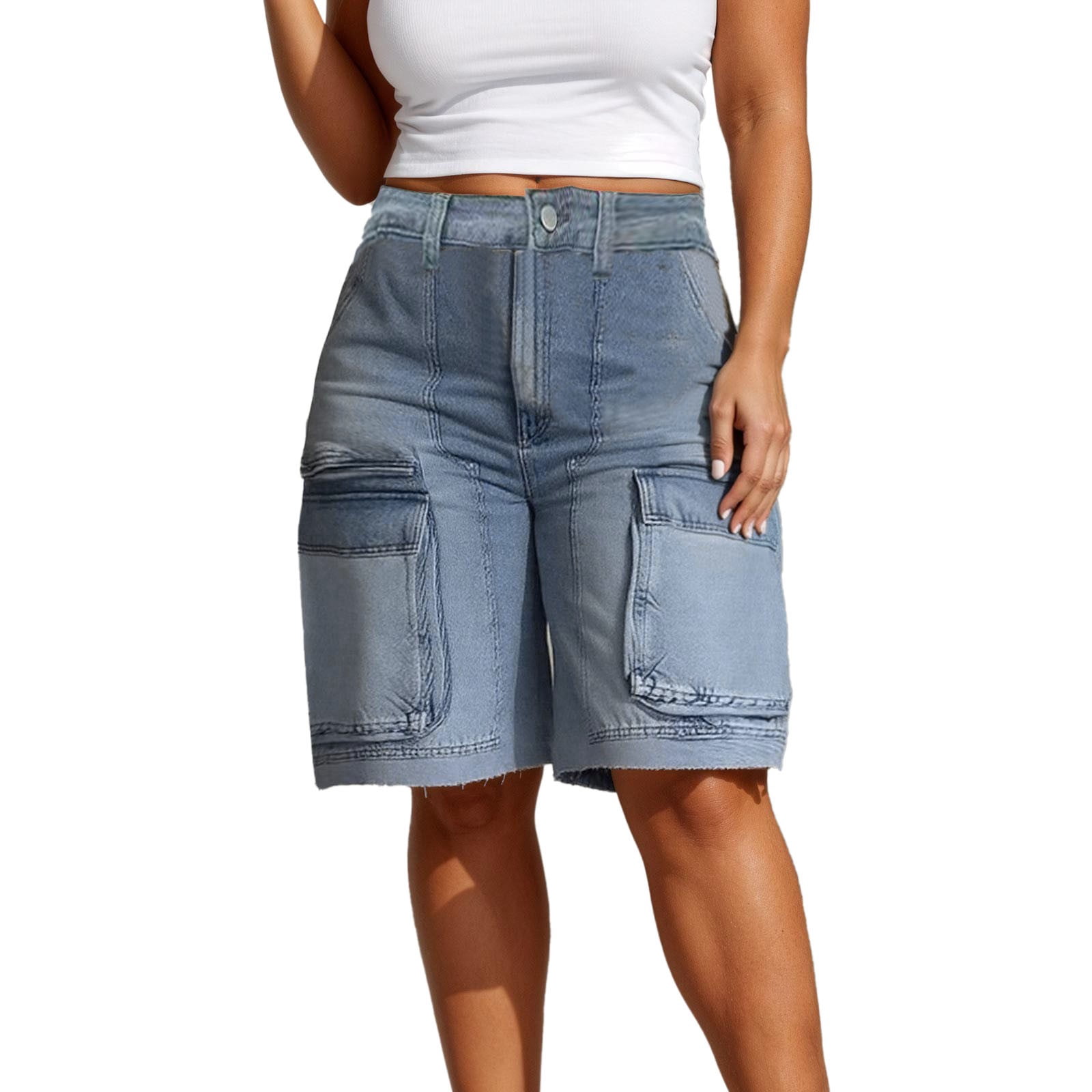 SRZYMJ Pool Party Denim Shorts Ladies Women's High Waisted Straight Leg ...