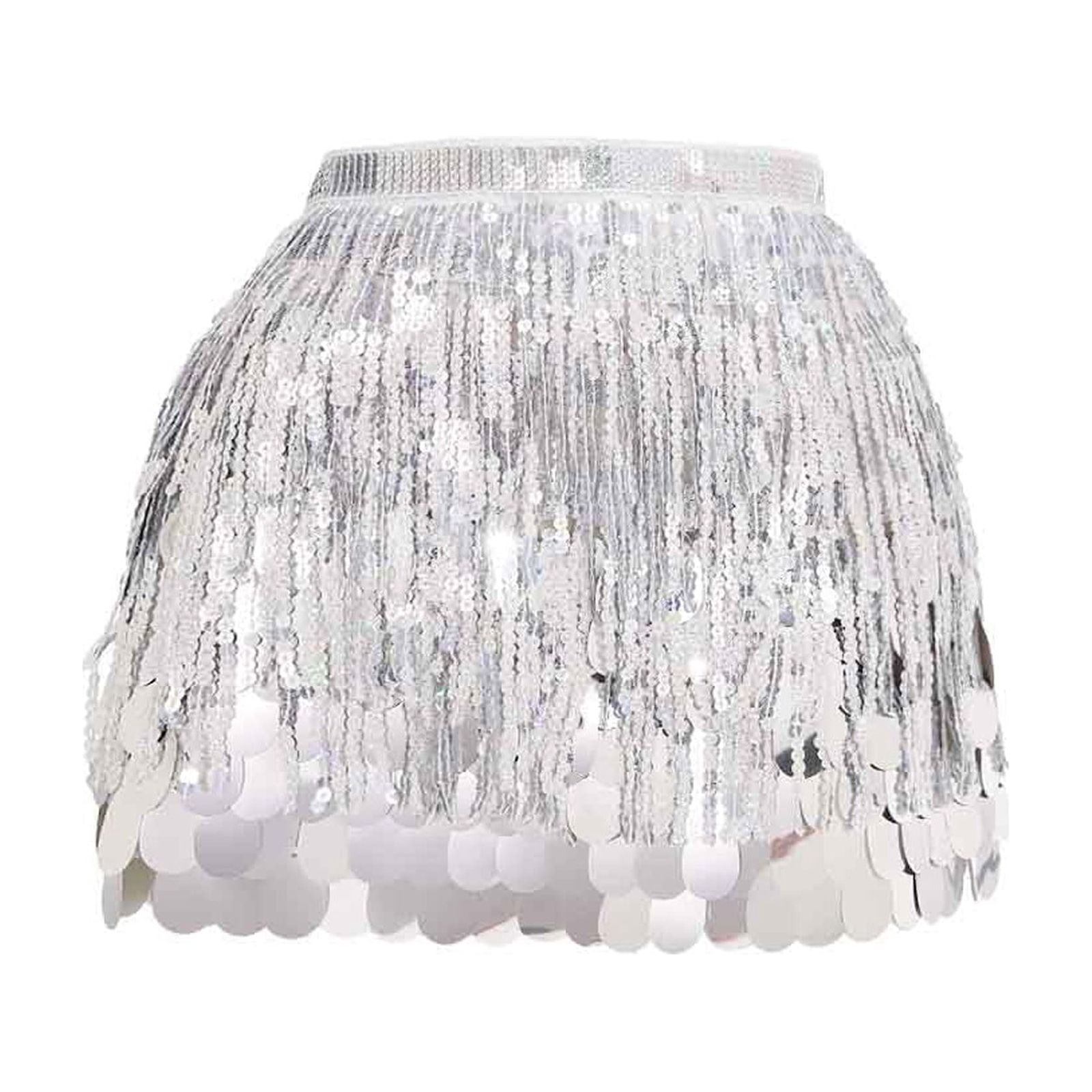 SRZYMJ Sequin Skirt Sparkly Skirt Belly Dance Skirt Glitter Skirt Rave ...