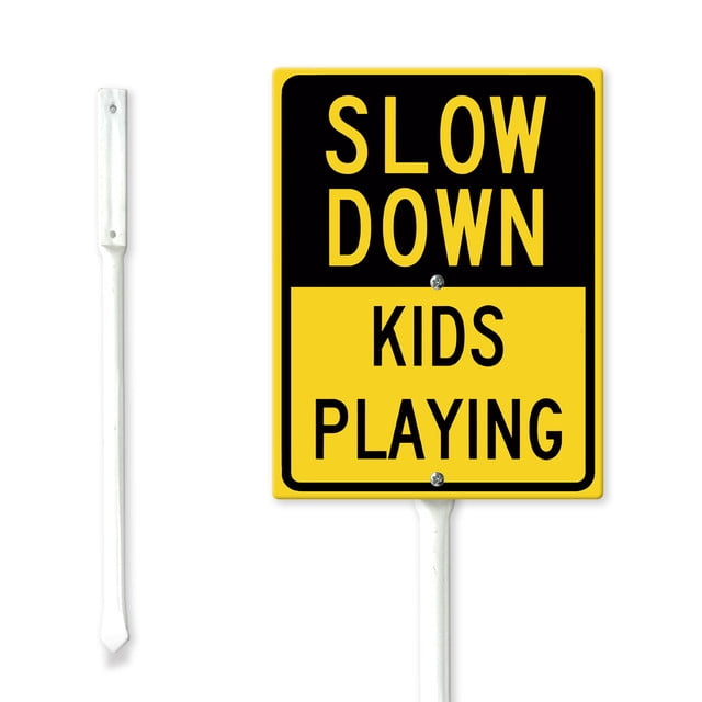 SRongmao 8x12inch Slow Down Kids Playing Yard Sign with Stake Sturdy ...