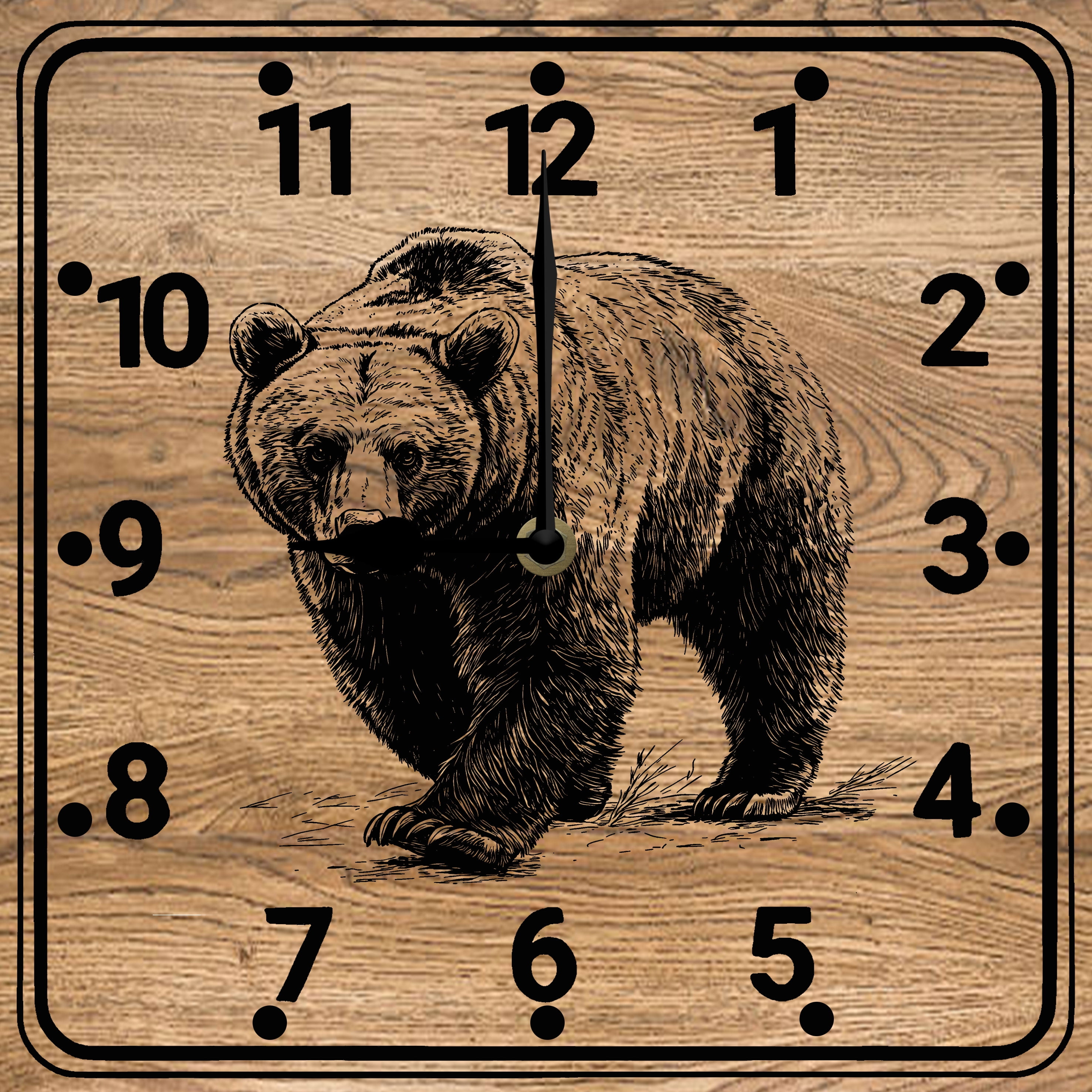 SRongmao Bear Wall Clock 10inch Silent Non Ticking Clock Wooden Square Wall Clock Battery ...