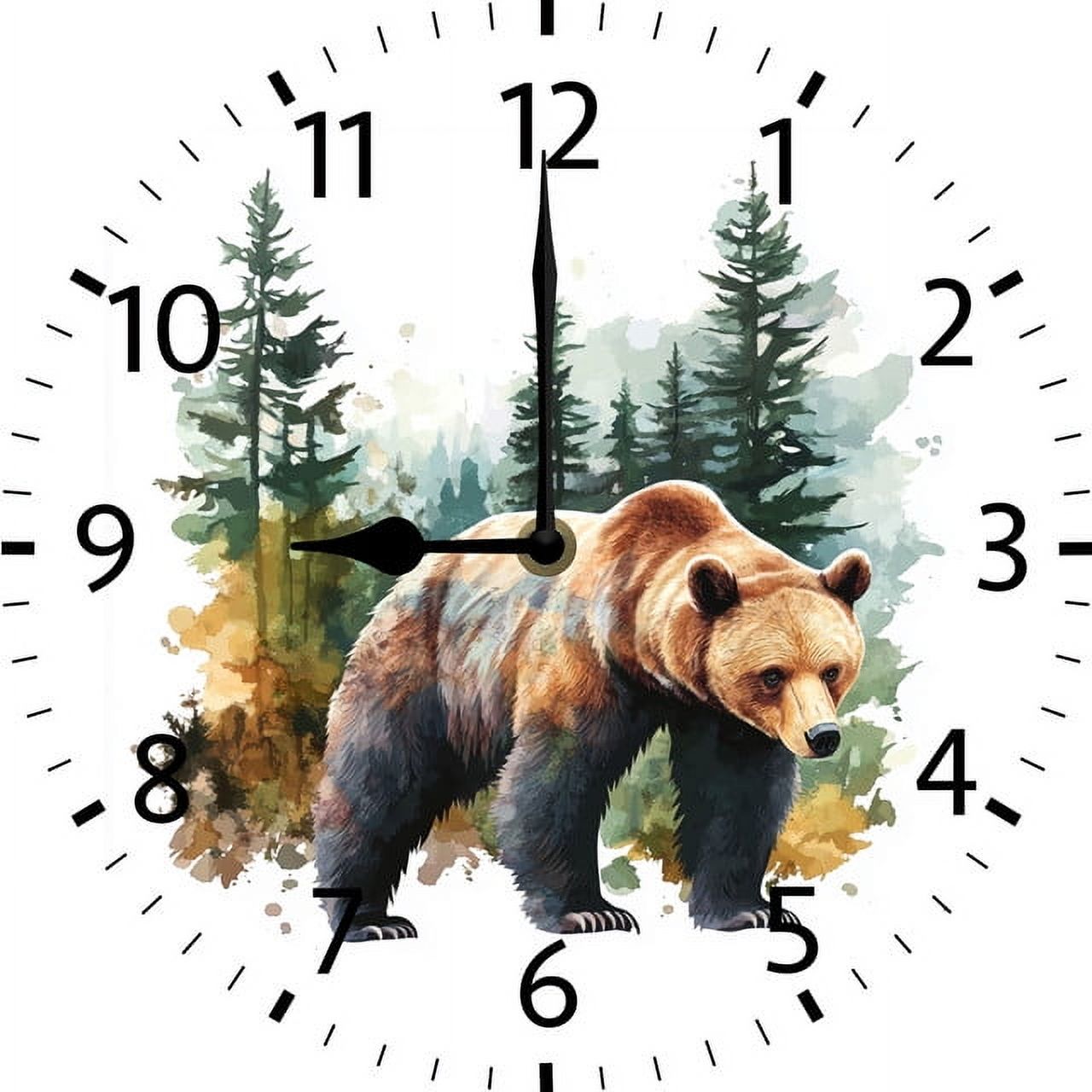 SRongmao Bear Wall Sign Bear Wall Clock Vintage Wooden Battery Operated Non Ticking 10 inch ...