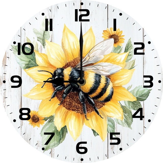 SRongmao Bee Wall Clock Sunflower Clocks 10inch Battery Operated Silent ...