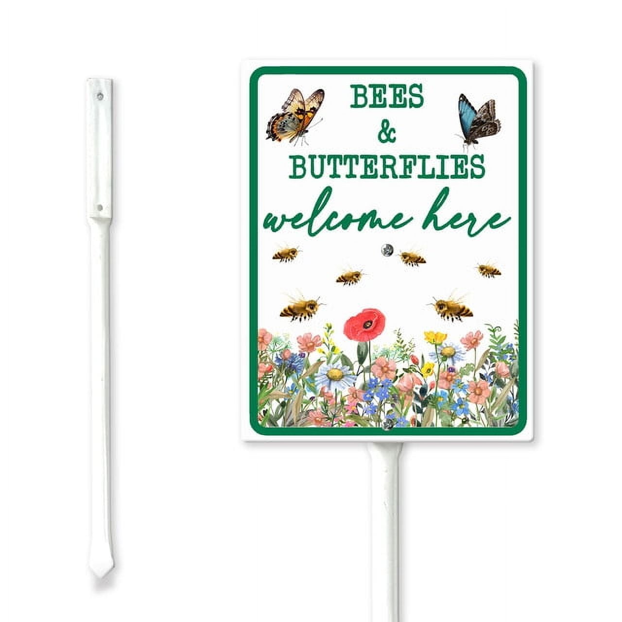 SRongmao Bees Butterflies Welcome Here Yard Signs with Stakes 8x12inch Sturdy Aluminum Yard Sign ...