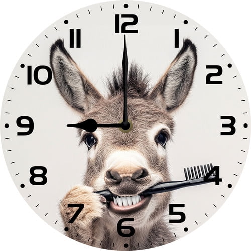 SRongmao Brushing Teeth Donkey Wall Clock Funny Bathroom Wall Art ...