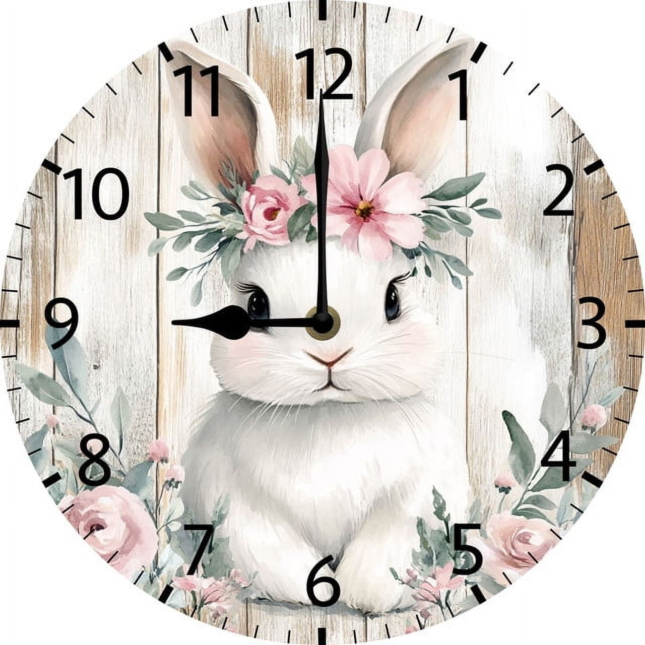 SRongmao Bunny Wall Clock Farmhouse Wood Wall Clocks Battery Operated ...