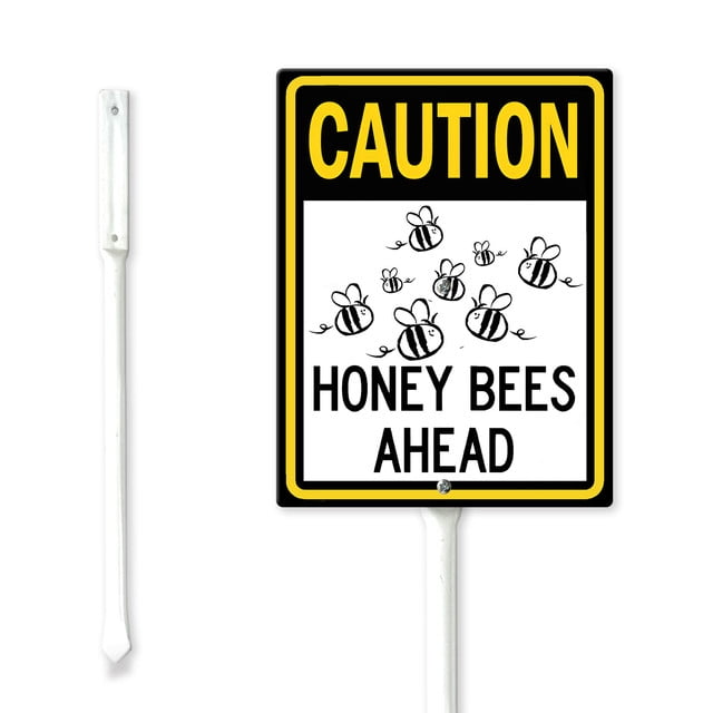 SRongmao Caution Honey Bees Ahead Yard Sign with Stakes 8x12inch Bee ...