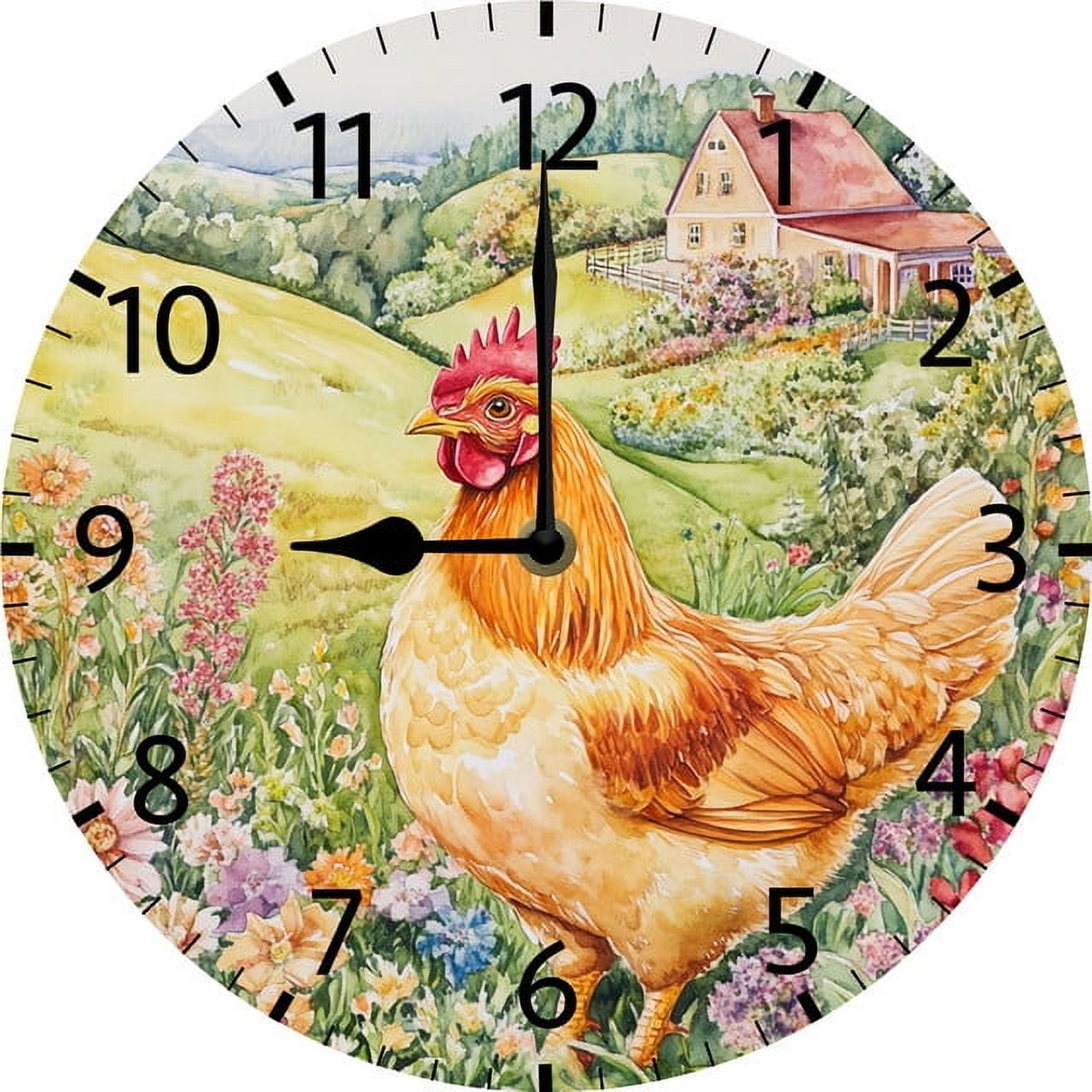 SRongmao Chicken Wall Sign Chicken Wall Clock Vintage Wooden Battery ...